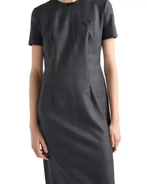Prada Checked Wool Sheath Dress - Grey