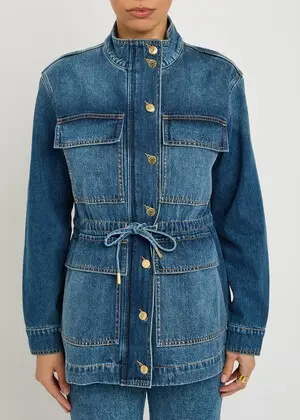 Veronica Beard Truman Drawstring Denim Jacket - Mid Blu