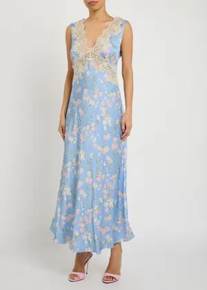 Rixo Lysandra Floral-print Satin Midi Dress