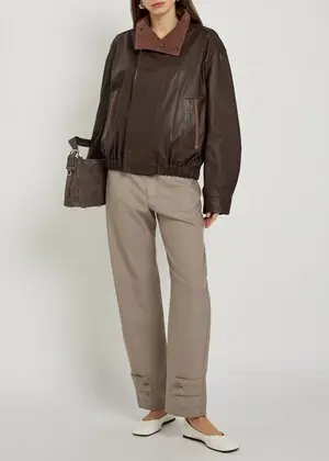 LEMAIRE High-neck Leather Jacket - Chocolate