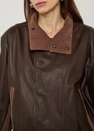 LEMAIRE High-neck Leather Jacket - Chocolate