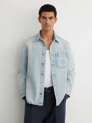 REISS Randall Monogram Relaxed Washed-denim Overshirt