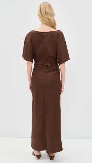 Staud Amelie Linen Midi Dress - Dark Oak