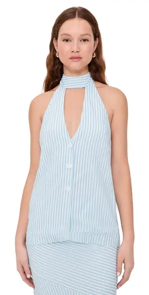 SEVEN WONDERS Dania Halter Vest Top - Blue Stripe