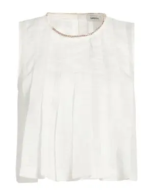 Sandro Woven Top With Appliqués And Crystals