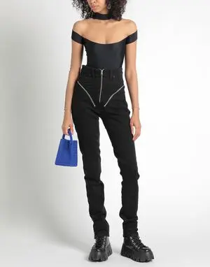 MUGLER Straight Leg Jeans With Leather Trim