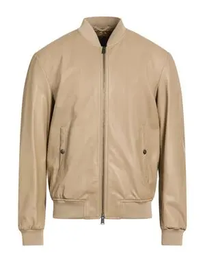 Add Ovine Leather Bomber Jacket - Beige