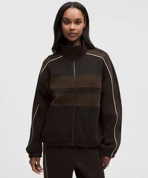 Lululemon Steady State Oversized Funnel Full Zip - Black/walnut Crunch/light Ivory