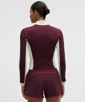 Lululemon Striped Slim-fit Track Jacket - Burgundy Bay/light Ivory/oxford Red