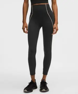Lululemon Wunder Train No-line Piped High-rise Tight 25 - Black/light Ivory