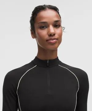 Lululemon Wunder Train Cropped Long-sleeve Half Zip - Black/light Ivory