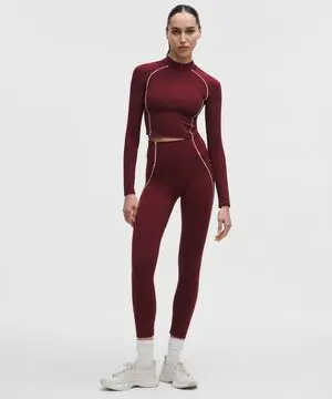 Lululemon Wunder Train Cropped Long-sleeve Half Zip - Burgundy Bay/light Ivory