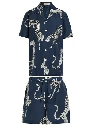 Olivia Von Halle Emeli Printed Cotton-blend Pyjama Set - Blue