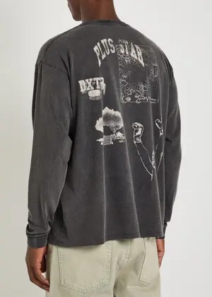 DUKE + DEXTER Sketch Printed Long Sleeve Cotton T-shirt - Grey