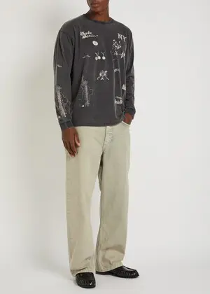 DUKE + DEXTER Sketch Printed Long Sleeve Cotton T-shirt - Grey