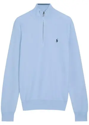 Polo Ralph Lauren Logo Half-zip Cotton Jumper - Light Blue