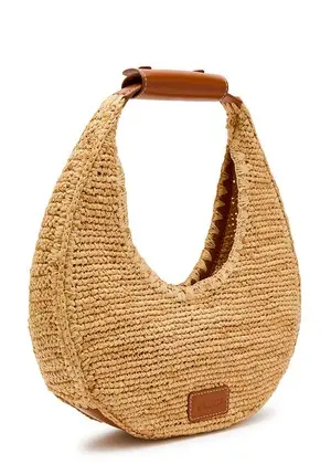 Staud Leather-trimmed Raffia Shoulder Bag