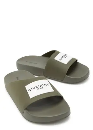 Givenchy Logo Rubber Sliders - Khaki