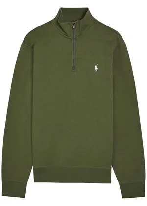 Polo Ralph Lauren Logo-embroidered Half-zip Cotton-blend Sweatshirt - Olive