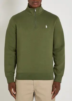 Polo Ralph Lauren Logo-embroidered Half-zip Cotton-blend Sweatshirt - Olive