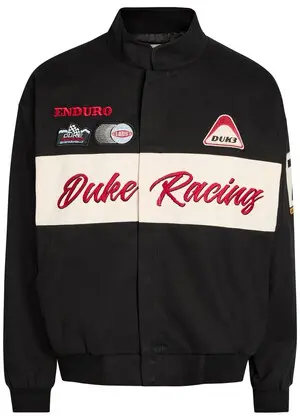 DUKE + DEXTER Racing Patchwork Appliqués Cotton Varsity Jacket - Black