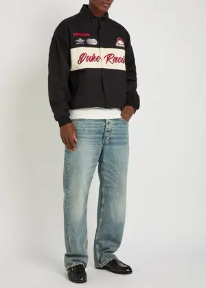 DUKE + DEXTER Racing Patchwork Appliqués Cotton Varsity Jacket