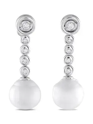 LB EXCLUSIVE 18k White Gold Diamond And Pearl Drop Earrings - Silver