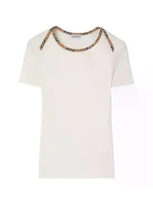 Burberry Check Trim Stretch Cotton T-shirt - Neutrals