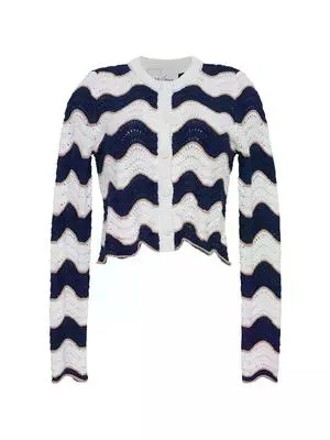 Cara Cara Jolene Wave-stripe Crochet Cardigan - Blue