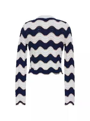 Cara Cara Jolene Wave-stripe Crochet Cardigan - Blue