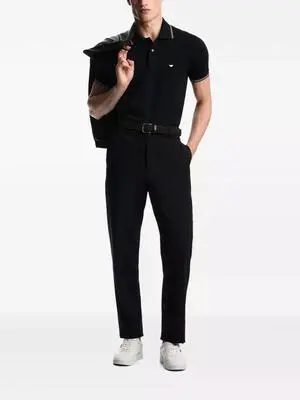 Emporio Armani Slim-fit Stretch Piqué Polo Shirt With Micro Eagle - Blue