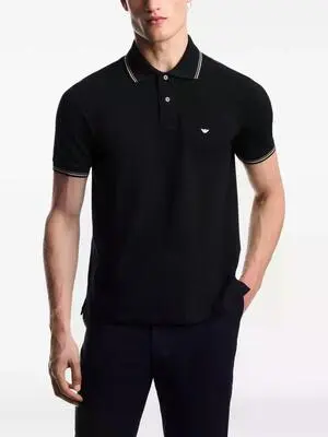 Emporio Armani Slim-fit Stretch Piqué Polo Shirt With Micro Eagle - Blue
