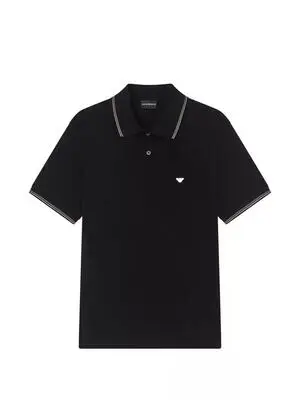 Emporio Armani Slim-fit Stretch Piqué Polo Shirt With Micro Eagle - Black