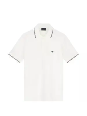 Emporio Armani Slim-fit Stretch Piqué Polo Shirt With Micro Eagle - White