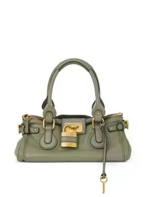 Chloé Paddington Padlock Leather Tote Green