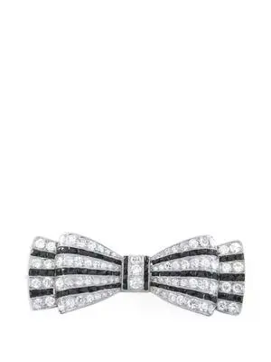 LB EXCLUSIVE Art Deco Bow Diamond And Onyx Brooch - Silver