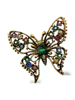 JENNIFER GIBSON JEWELLERY 1960s Crystal Butterfly Brooch - Gold
