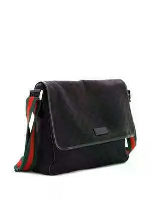 Gucci Web Strap Flap Messenger Gg Canvas Medium Crossbody Bag