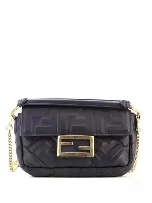 Fendi Baguette Nm Bag Zucca Embossed Leather Mini - Black