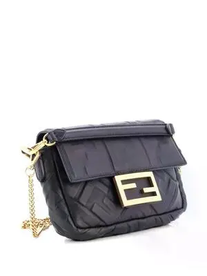 Fendi Baguette Nm Bag Zucca Embossed Leather Mini - Black