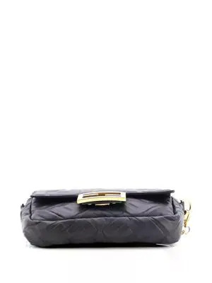 Fendi Baguette Nm Bag Zucca Embossed Leather Mini - Black