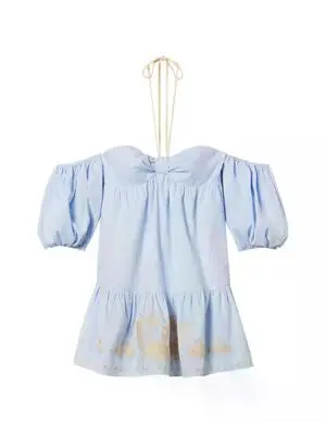 TWINSET Pinstripe Off-shoulder Dress - Blue