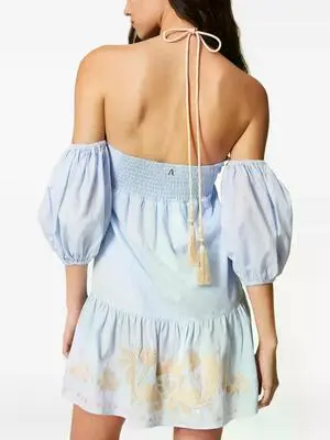 TWINSET Pinstripe Off-shoulder Dress