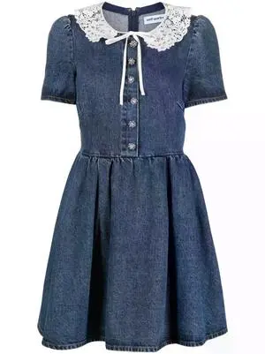 SELF-PORTRAIT Lace-trim Denim Mini Dress
