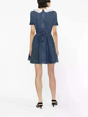 SELF-PORTRAIT Lace-trim Denim Mini Dress