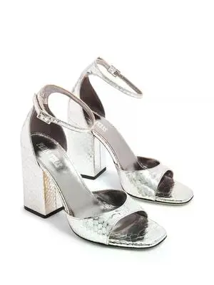 Paris Texas Fiona Metallic Croc-effect Block Heel Sandals