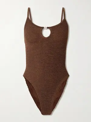 Hunza G Mia Bead-embellished Cutout Crinkle One-piece Swimsuit - Brown