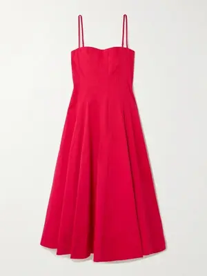 Staud Wylie Paneled Cotton-blend Poplin Midi Dress - Red