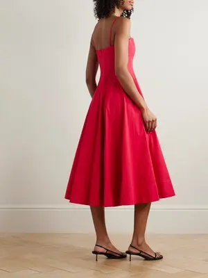 Staud Wylie Paneled Cotton-blend Poplin Midi Dress - Red