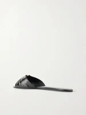 Saint Laurent Babylone Embellished Glossed-leather Slides